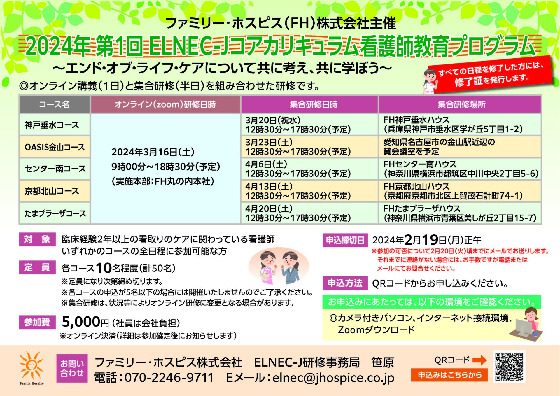 【研修案内】2024年第1回ELNEC-Jコアカリキュラム看護師教育プログラム – 【公式】ファミリー・ホスピス株式会社